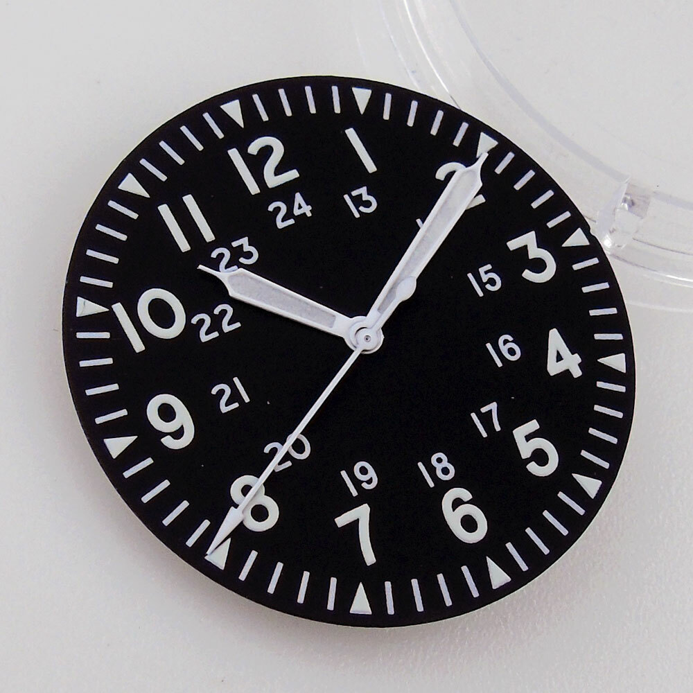 33.6mm black dial luminous mark fit vintage pilot style NH35 NH36 ...