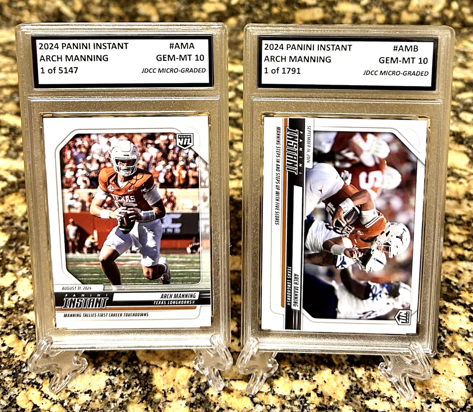 2 ARCH MANNING TEXAS 1ST EVER 2024 Panini GRADED GEM-MT 10 Rookie LOT # ...