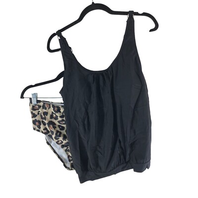 Yonique Tankini Set Gathered Hem Shelf Bra Removable Cups Brief Leopard ...