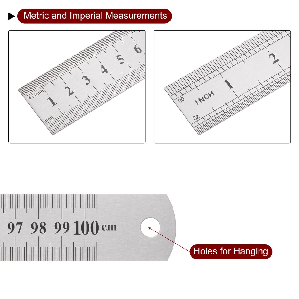 40" 1000mm Stainless Steel Ruler Metal Rulers 1.14" Wide Inch Metric ...