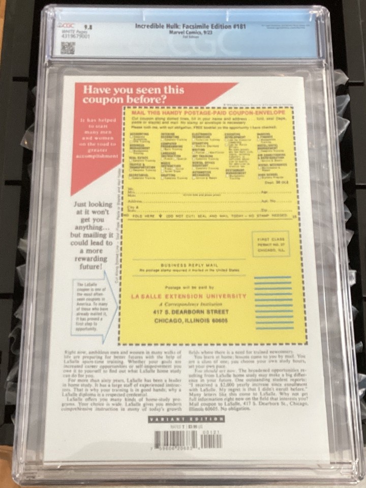 CGC 9.8 INCREDIBLE HULK #181 MARVEL 2023 FOIL VARIANT FACSIMILE EDITION ...