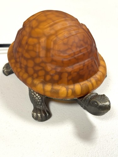 Amber Colored Glass Turtle Accent Table Lamp Night Light Cast Iron Body ...