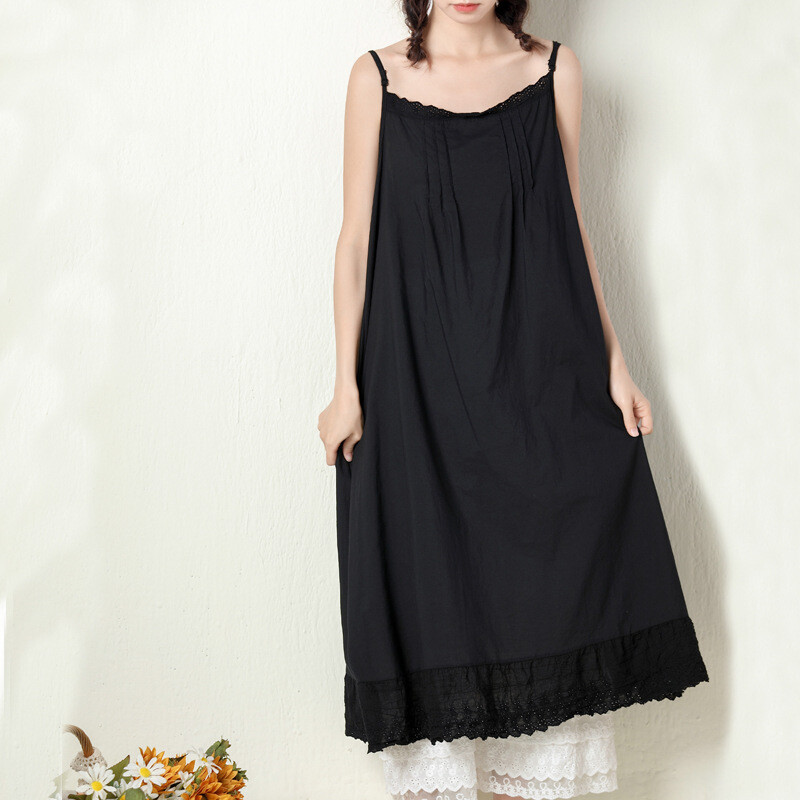 Women Cotton Cami Dress Lace Underdress Embroidery Floral Midi Slip ...