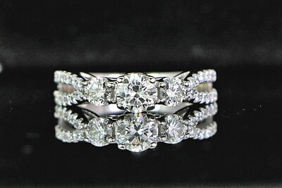 $6,550 NAJ 18K White Gold 1.50ct Three Stone GIA Diamond Engagement ...