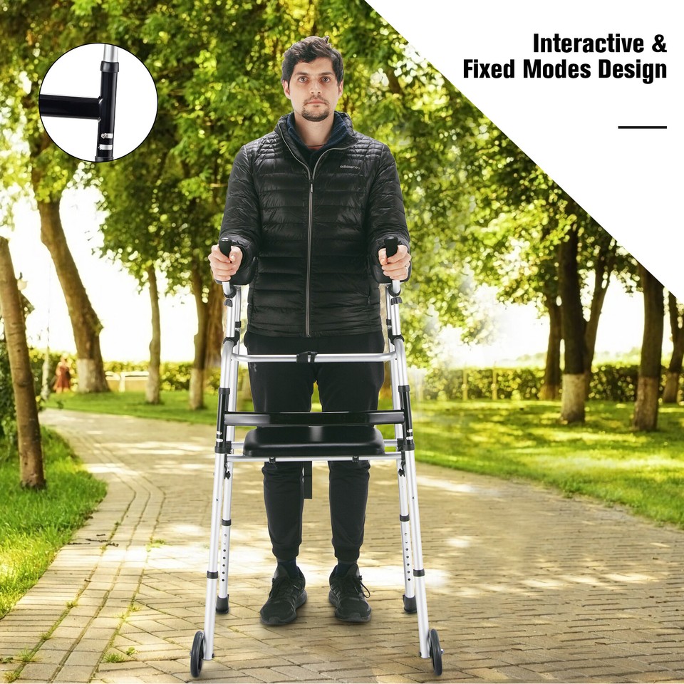 Costway Foldable Aluminum Alloy Walker Wheel Walking Frame W/ Seat ...