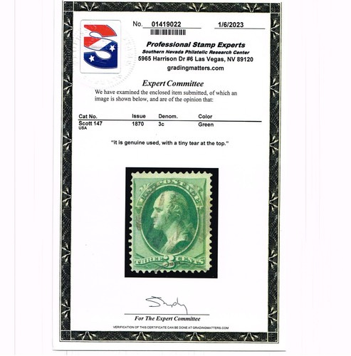 VERY AFFORDABLE GENUINE SCOTT #147 FINE USED 1870 PSE CERT NBNC ...