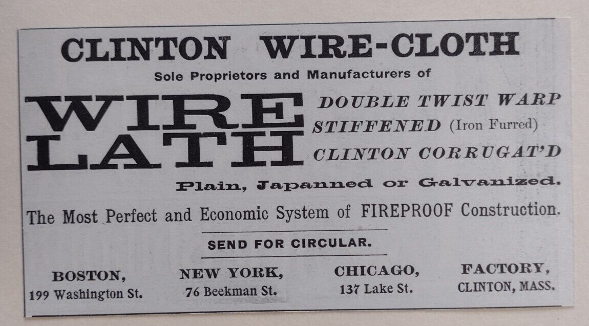 1898 Clinton Wire Cloth & Lath Advertisement Clinton, Massachusetts | eBay