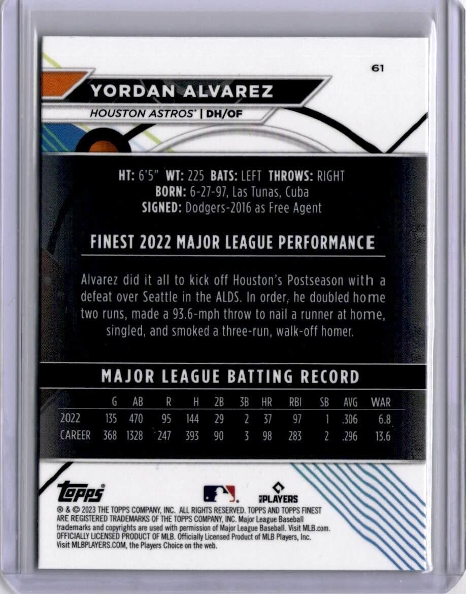 2023 Finest Base #61 Yordan Alvarez - Houston Astros | eBay
