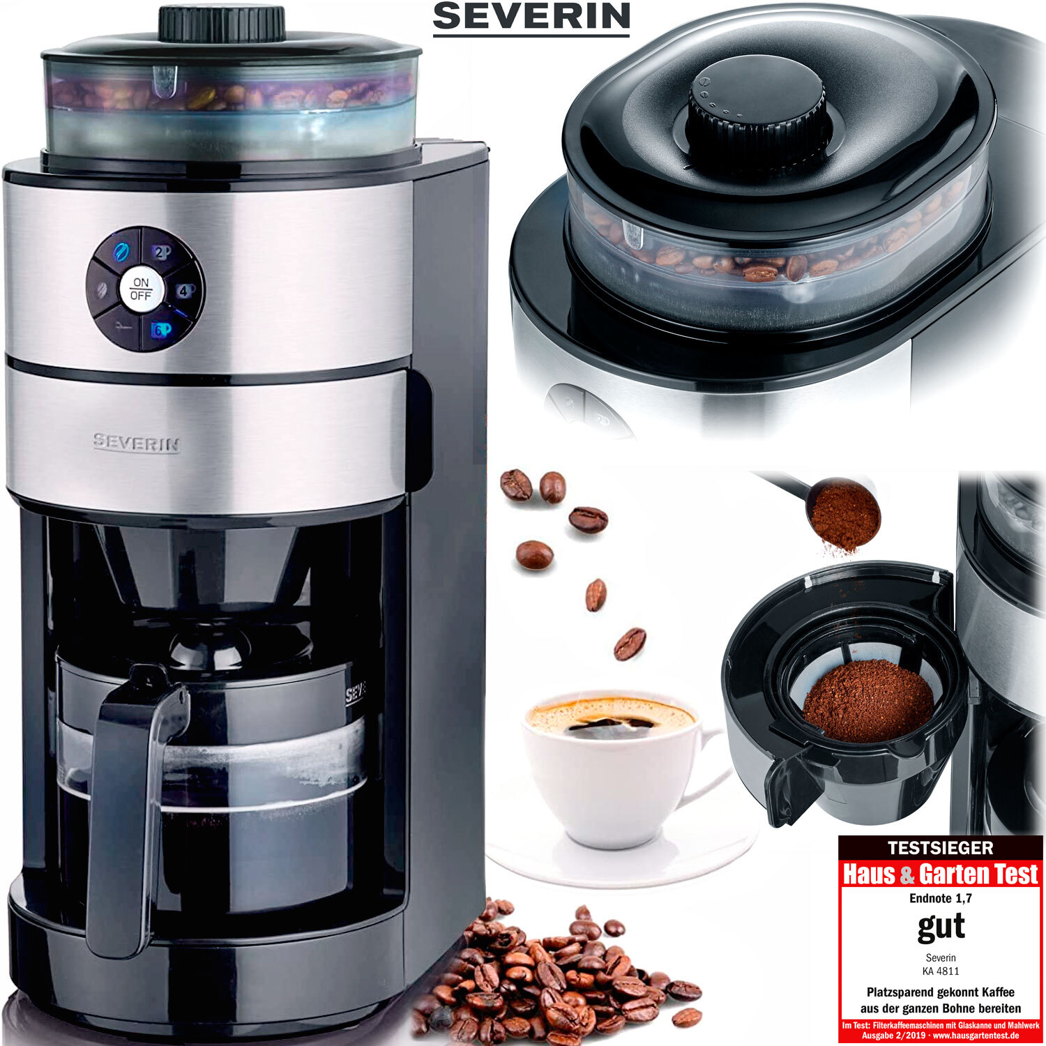 Severin Kaffeemaschine mit Bohnen Mahlwerk Kaffee Voll