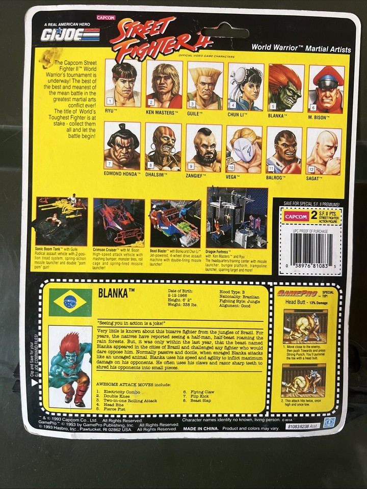 G.I. Joe Street Fighter Blanka 1993 Hasbro Vintage Figure Sealed GEM ...