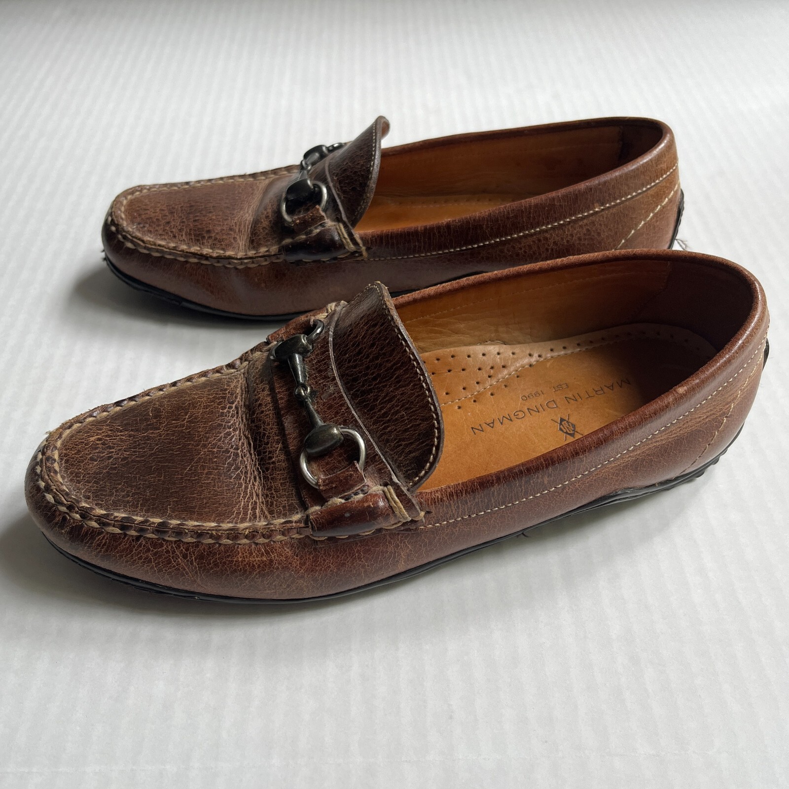 Martin Dingman Leather Loafers Shoes Mens 8 Brown Moc Toe Horsebit ...