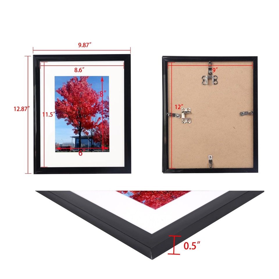 9x12 inch Picture Frame Black, Display Pictures 6x8 with Mat or 9x12 ...