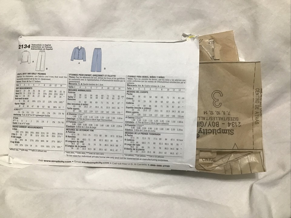 Simplicity 2134 ~Sizes 3-14 ~Child's Boys and Girls Pajamas with Collar ...