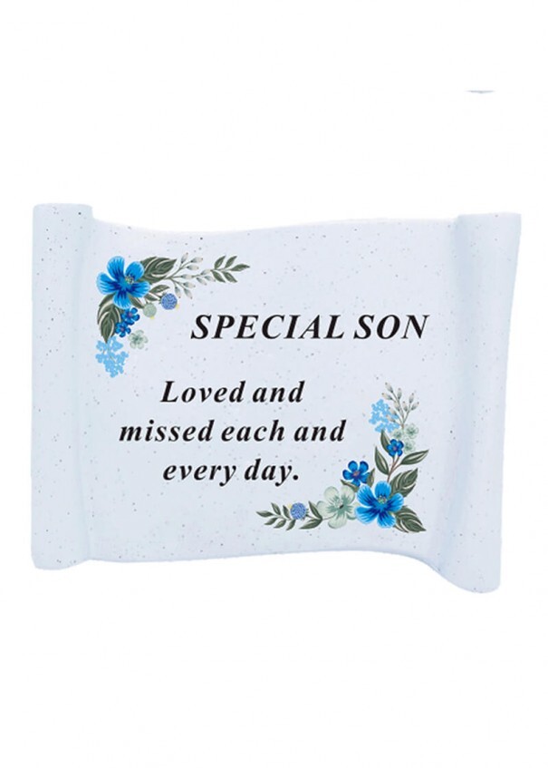 MEMORIAL GREY & SPECKLE FLORAL SCROLL PLAQUES WITH MESSAGE GRAVESIDE ...