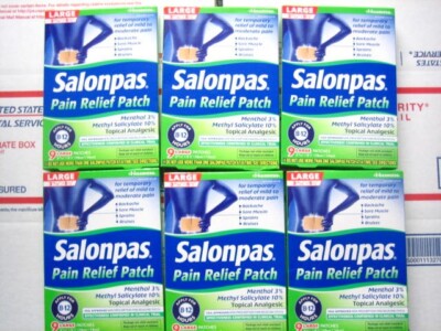 6 pack Salonpas 9 Large Pain Relief Patches Back AcheS Sore Muscles Exp ...