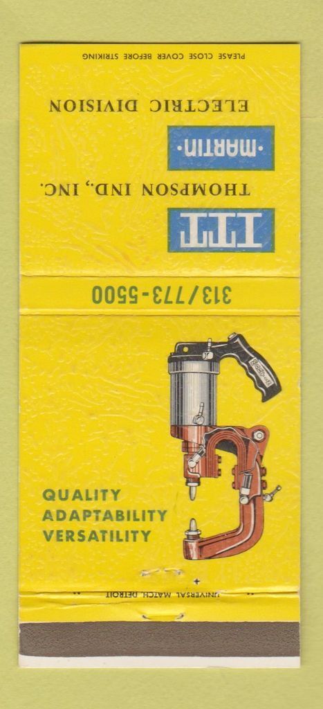 Matchbook Cover - ITT Thomson Martin Electric Welding Guns Warren MI 30 ...