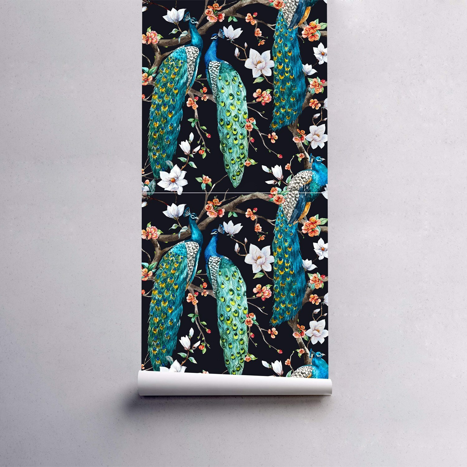 Peacock Birds removable Wallpaper white mural Self Adhesive Peel ...