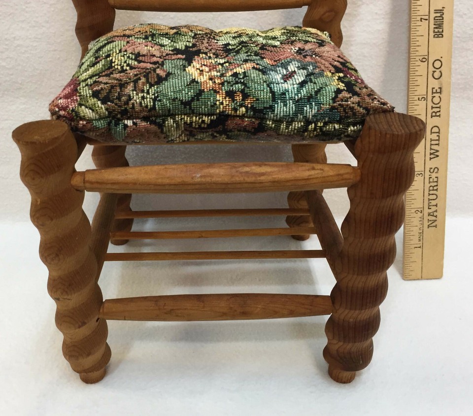 Doll Chair Handmade Wooden Dowel w/ Tapestry Pillow Cushion 13" Display ...
