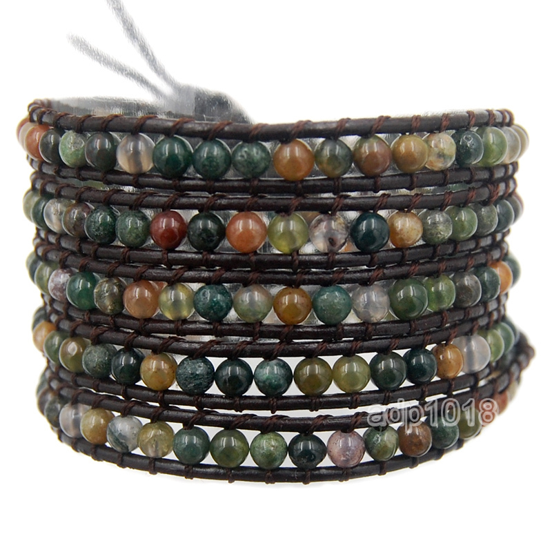 Hot Colorful Hand Made Mixed Crystal and Gemstones Beads Wrap Leather ...