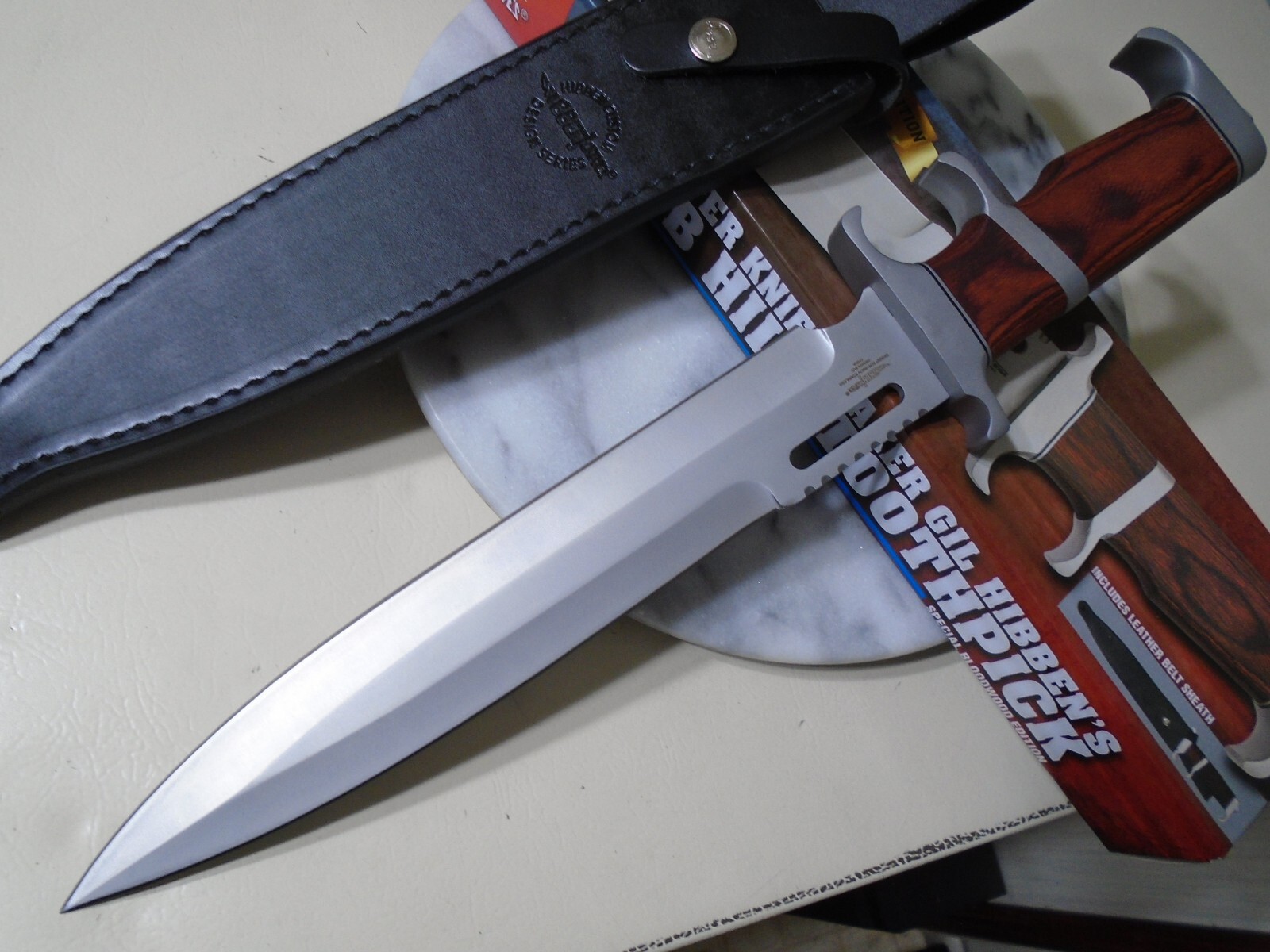 Gil Hibben Subhilt Toothpick Bowie Knife 5Cr15MoV Fixed Blade Bloodwood ...