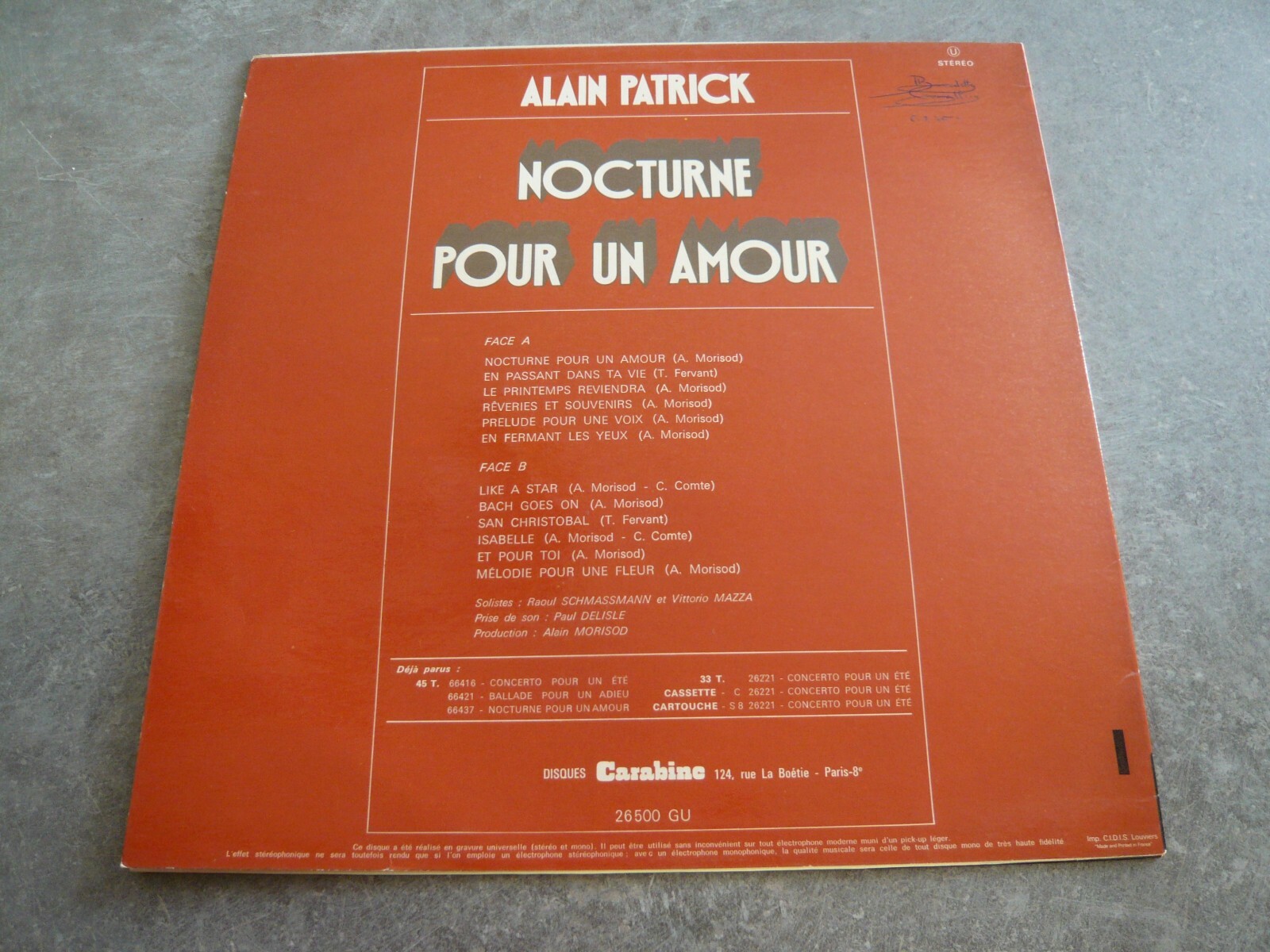 VINYLE 33 tours - NOCTURNE POUR UN AMOUR - ALAIN PATRICK | eBay