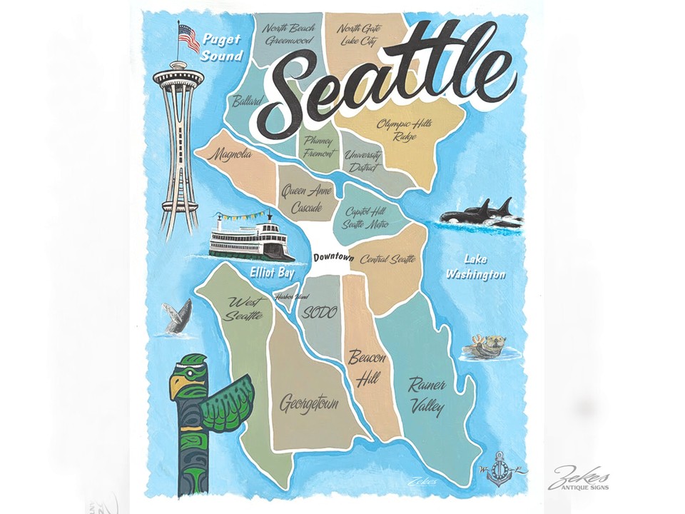 Seattle Washington Map Print | Art | Travel Map | Wall Decor | Gift ...