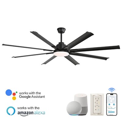 Smart 72in Large Ceiling Fan APP/Voice/Remote Control LED Light DC ...