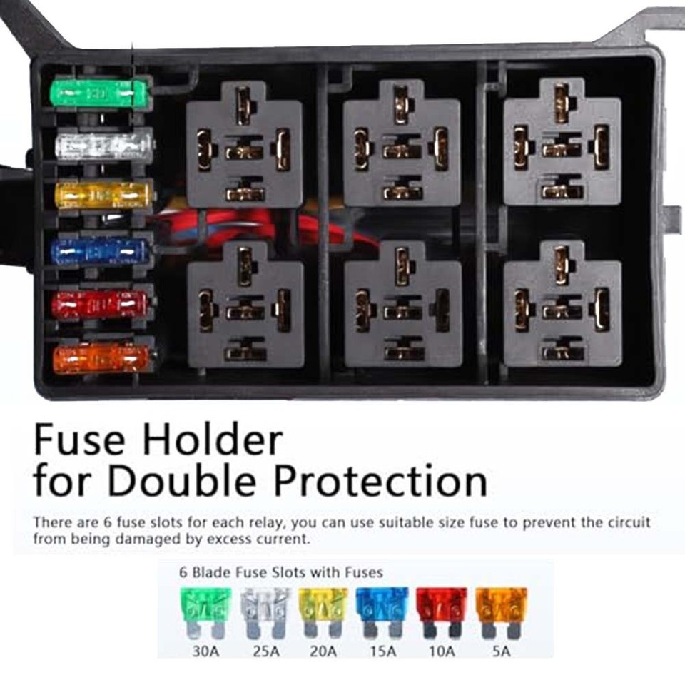 6 Way Fuse Box 12 AWG Wiring Automotive Power Distribution Dustproof ...