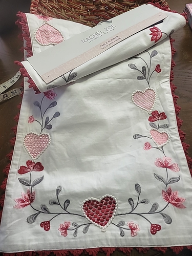 Rachel Zoe Table Runner Hearts & Flowers Love Embordered on White 16" x ...