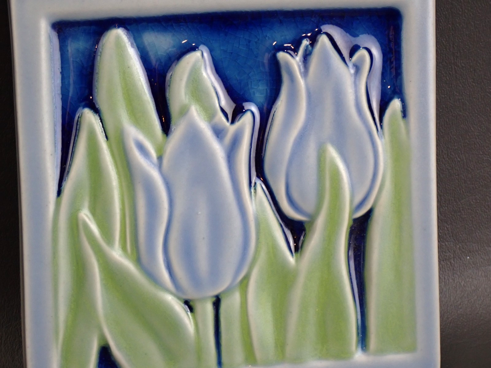 Rookwood Pottery Ashbee Flora Tulip Flower Matte Blue & Green 6" Tile ...