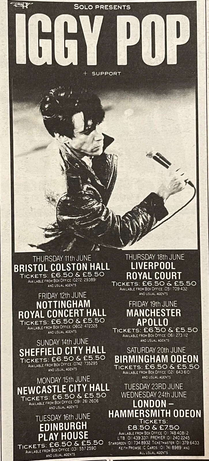 IGGY POP - GIG ADVERT - UK TOUR - 1987 | eBay