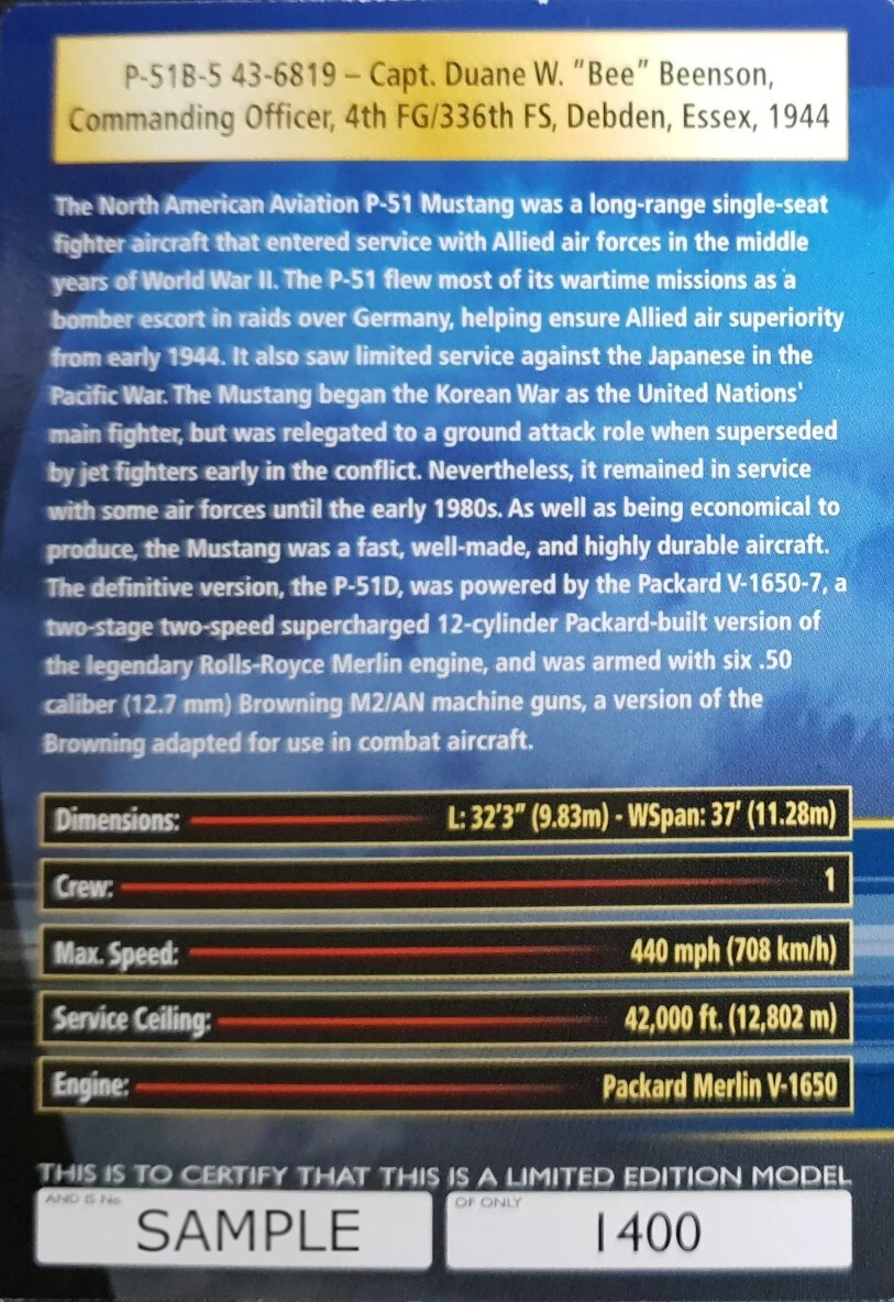 P-51B MUSTANG USAAF 43-6819 "BEE" DUANE BEESON ENGLAND 1944 - CORGI ...