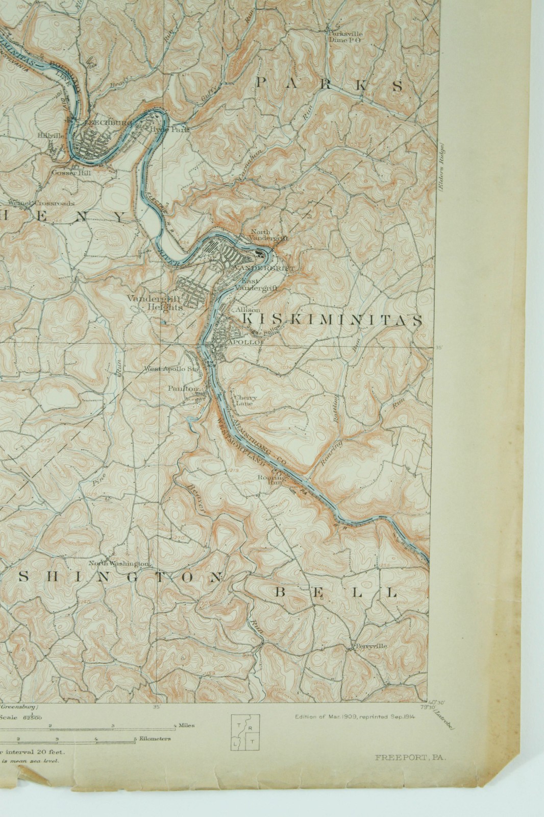 Freeport Quadrangle Pennsylvania Vintage US Interior Geological Survey ...