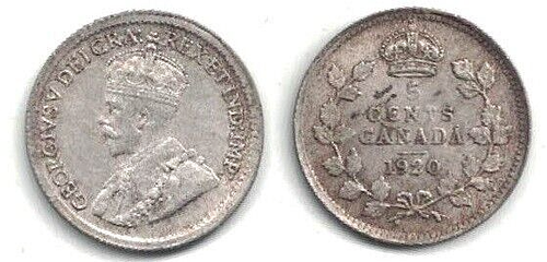 🍁 1920 Canada George V Silver Five Cents Coin in Lightly Circulated ...