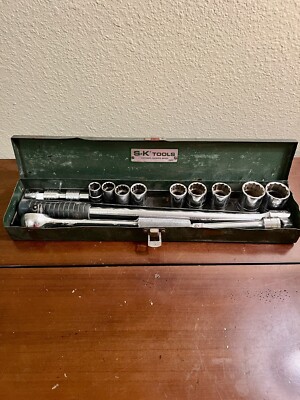 Vintage SK Tools Socket SAE 1/2 Drive Large Set 41166 Metal Box 13 ...