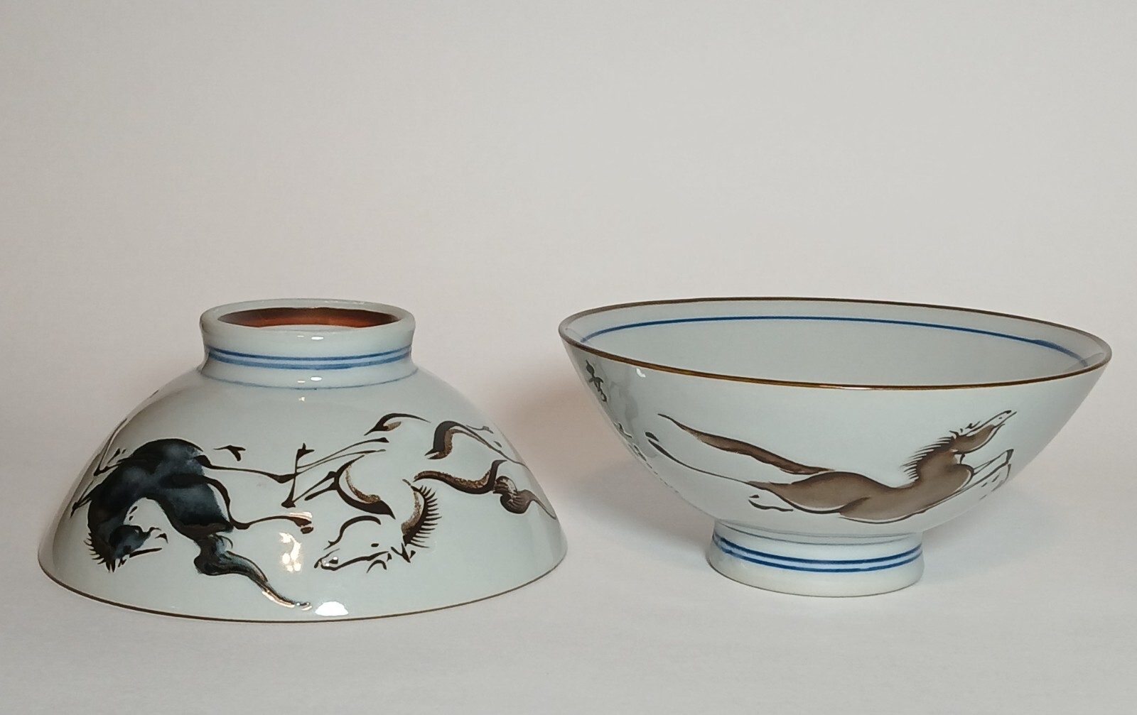 Japanese Leaping Horse & Leaf Pattern Porcelain Rice Bowls Set of 4 | eBay