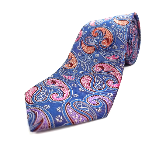 Tattersall Luxury Tie Blue Pink Orange Pasiley Woven Silk Necktie 61" x ...