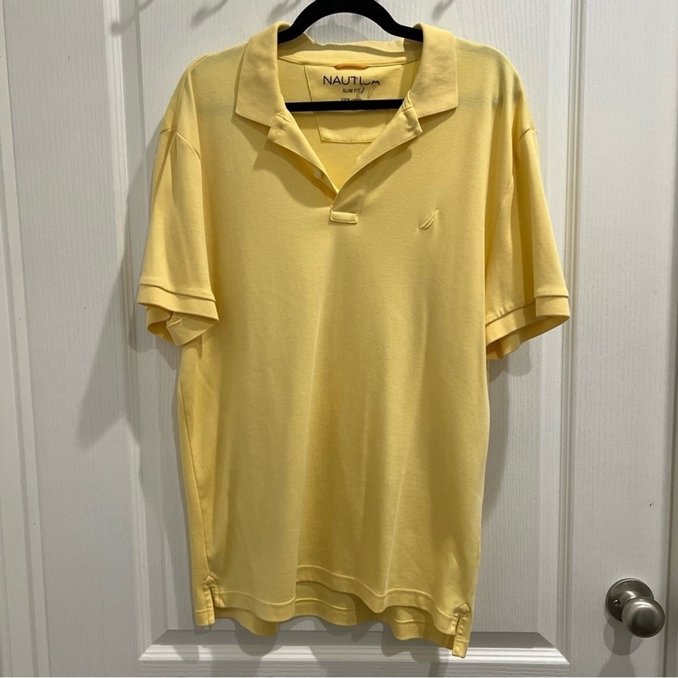 Nautica yellow polo shirt size 1X extra large slim fit 100% cotton | eBay