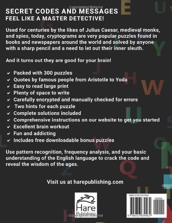 Cryptograms Puzzle Book: Sharpen Your Mind With These 300 Large Print ...