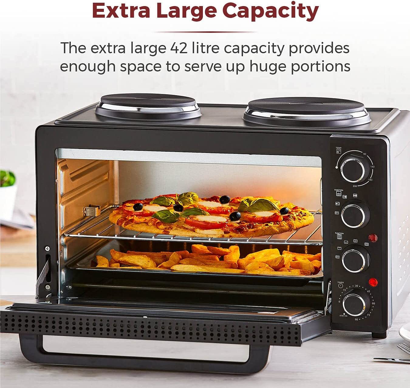 Mini Electric Oven Tower T14045 42L with Hot Plates 90 Min Timer in ...