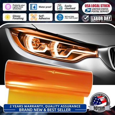 Amber Orange Tint Headlight Fog Light Taillight Vinyl Film Self ...