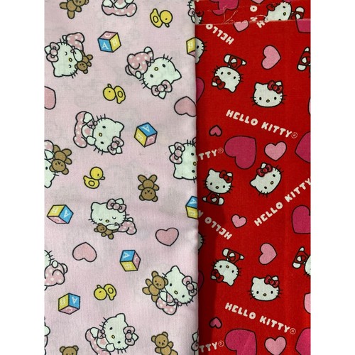 Hello Kitty Cotton Fabric Sanrio 3 Cut Pieces Licensed Pink Blocks Red ...