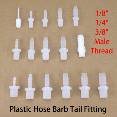 Plastic Hose Barb Tail Fitting Male Thread 1/8 1/4" 3/8" Straight Pipe ...
