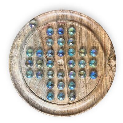 30cm mango wood solitaire board game with soap bubble glass marbles | eBay