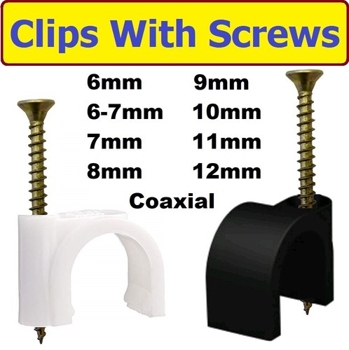 Cable Clips with Screws Round 6mm 7mm 8mm 9mm 10mm 11mm 12mm White ...