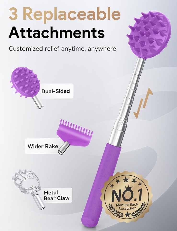 TUKUOS Telescoping Back Scratcher with 4Pcs Detachable Regular, Purple ...