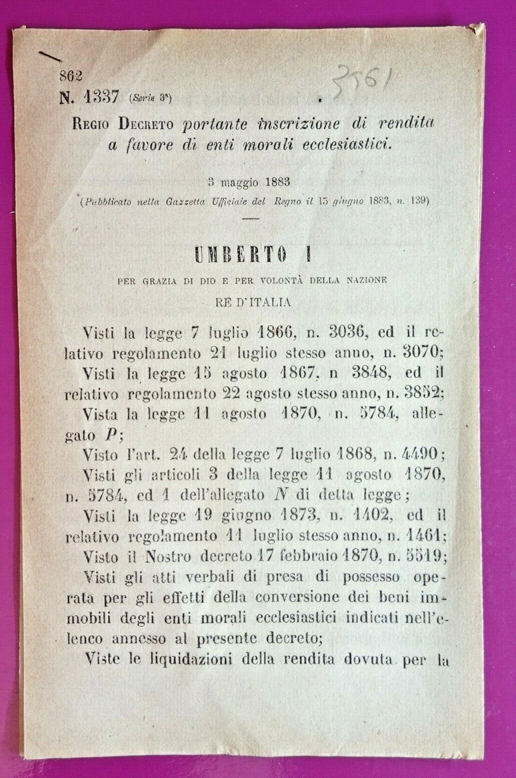 Ecclesiastical Entities 1883 Royal Decree X Registration Of Income ...