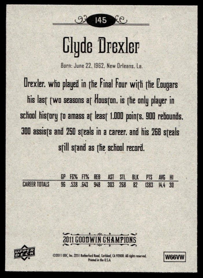 2011-12 Upper Deck Goodwin Clyde Drexler Portland Trail Blazers #145 | eBay