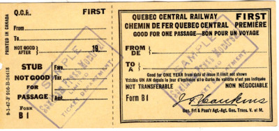 Railway ticket: Canada: Quebec Central Railway - "Sample" | eBay