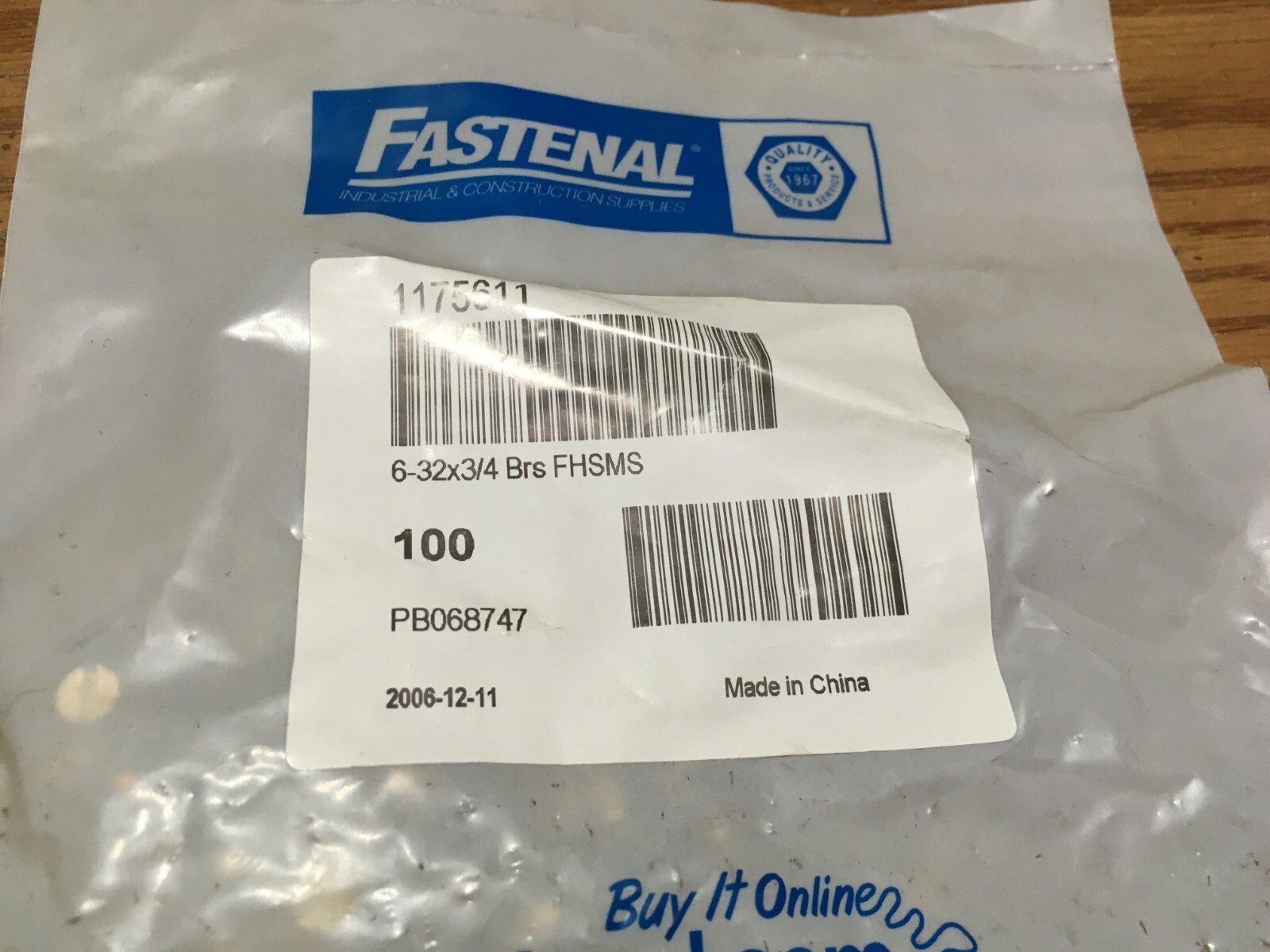 Fastenal® #6-32 x 3/4" Slotted Drive Flat Head Brass Machine Screw Qty ...